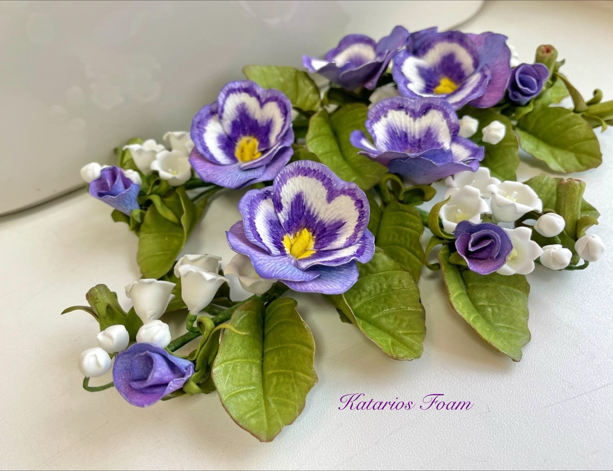 Виолы с ландышами из фоамирана/ Violas with lilies of the valley from foamiran_