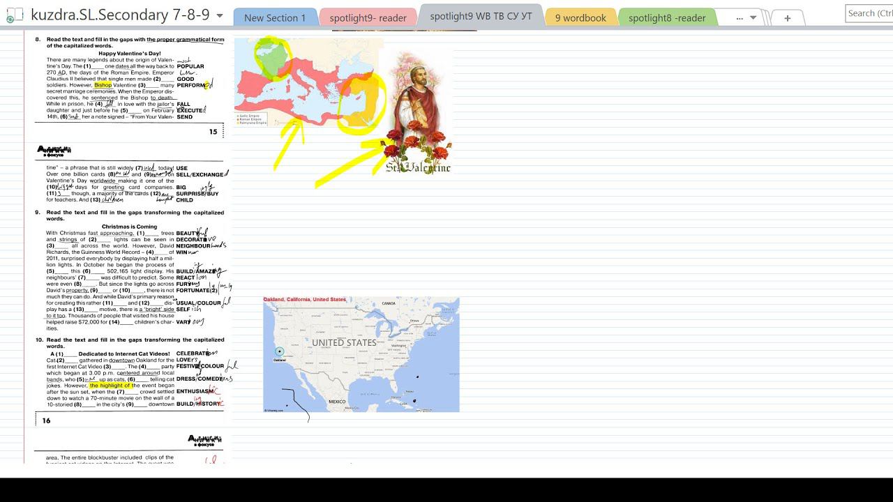 33. Spotlight 9. Module 1. СУ. Тренировочные упражнения. Текст 8-12