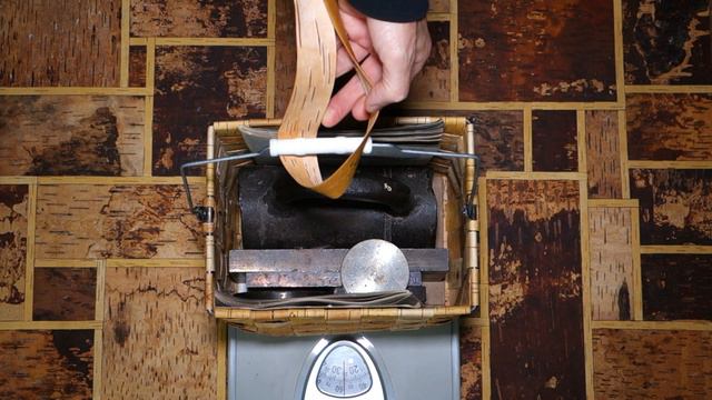 Испытание на прочность кузовка из бересты, прямое плетение.