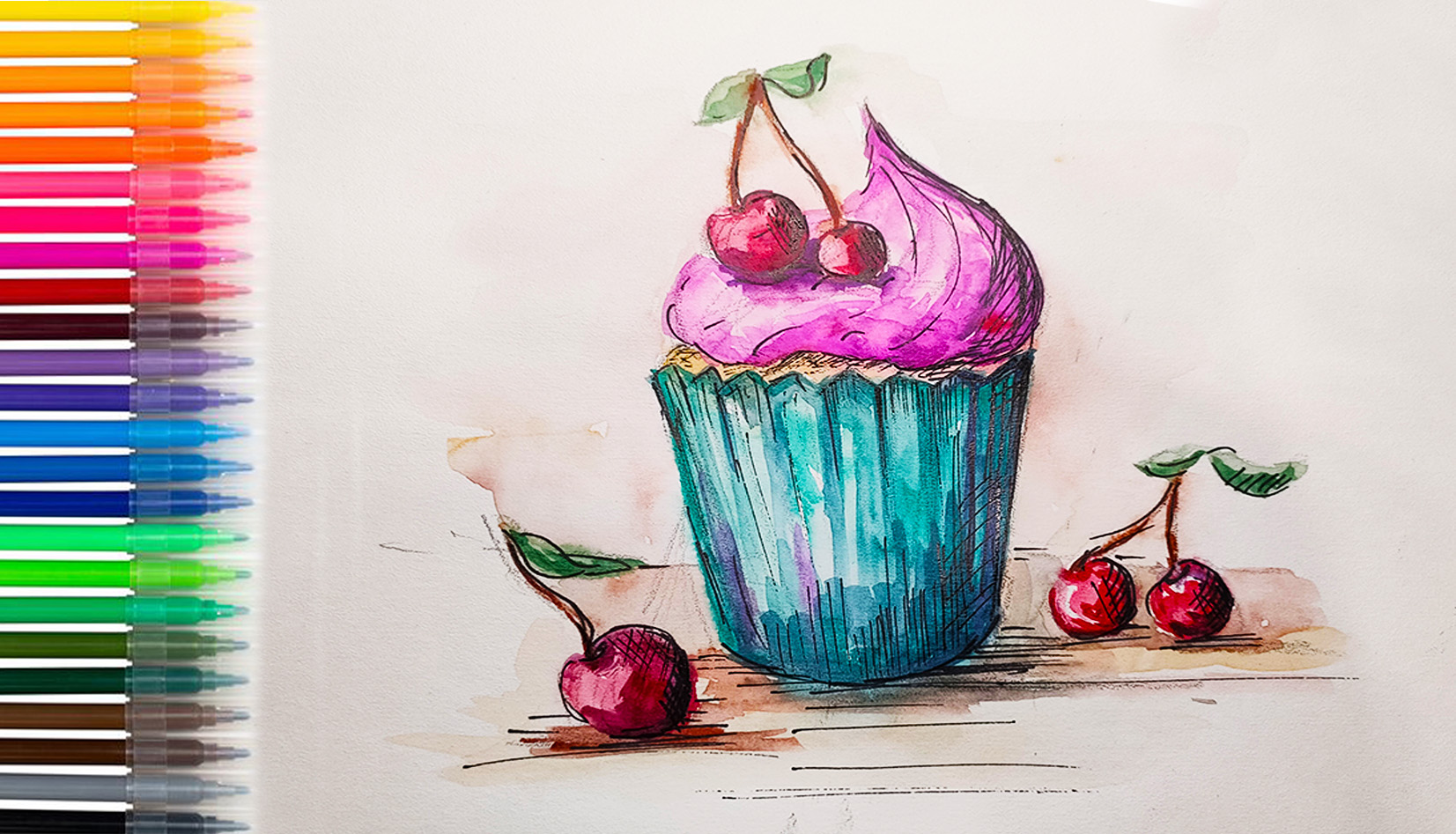 Рисуем КРАСИВЫЙ КАПКЕЙК! Быстрый и яркий скетч!