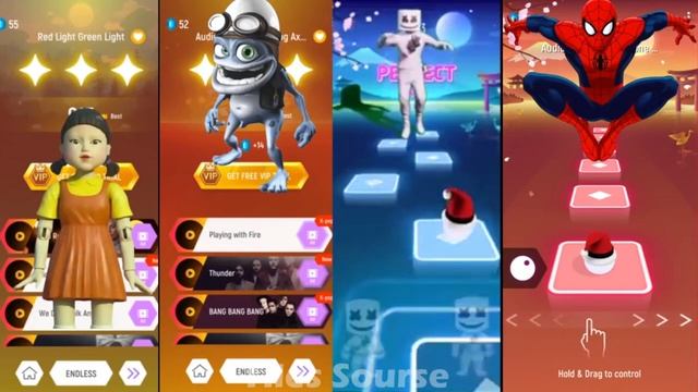 Red Light Green Light - Axel F - Marshmello - Spiderman - Tiles Hop Games(720P_HD).mp4