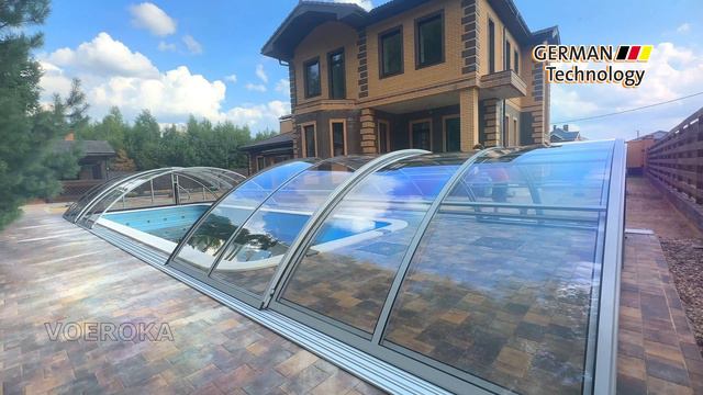 Павильон для бассейна Размеры 11,0х5,4х1,5м. Цвет Серебро. Прозрачный поликарбонат