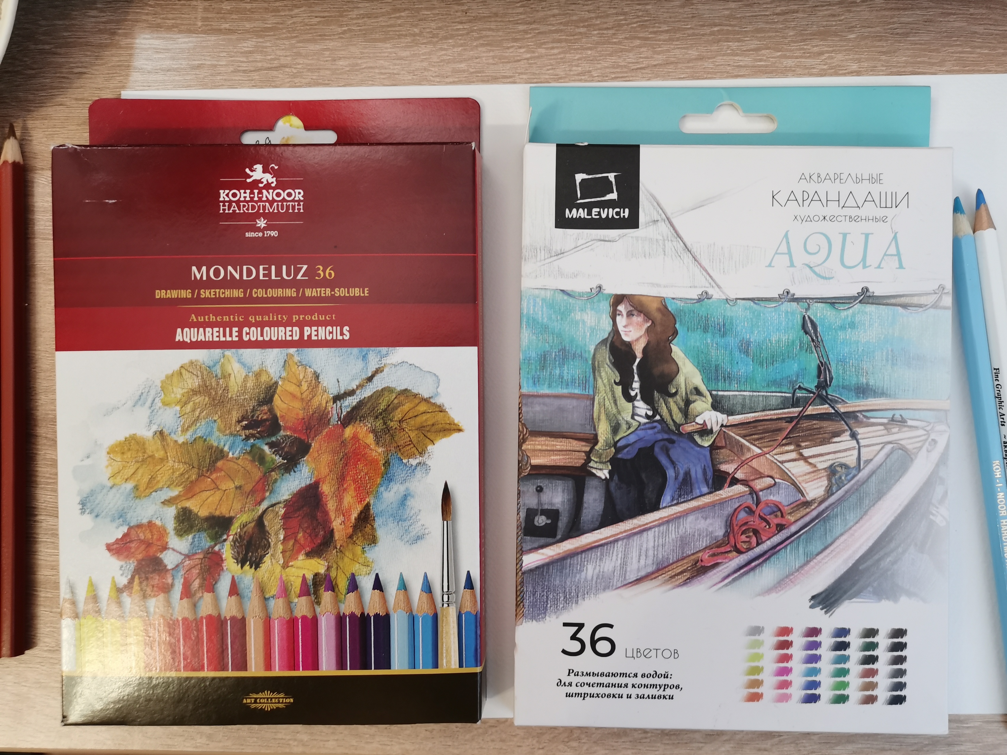 Обзор-сравнение на наборы акварельных карандашей 36 цветов || Koh-I-Noor и Малевичъ