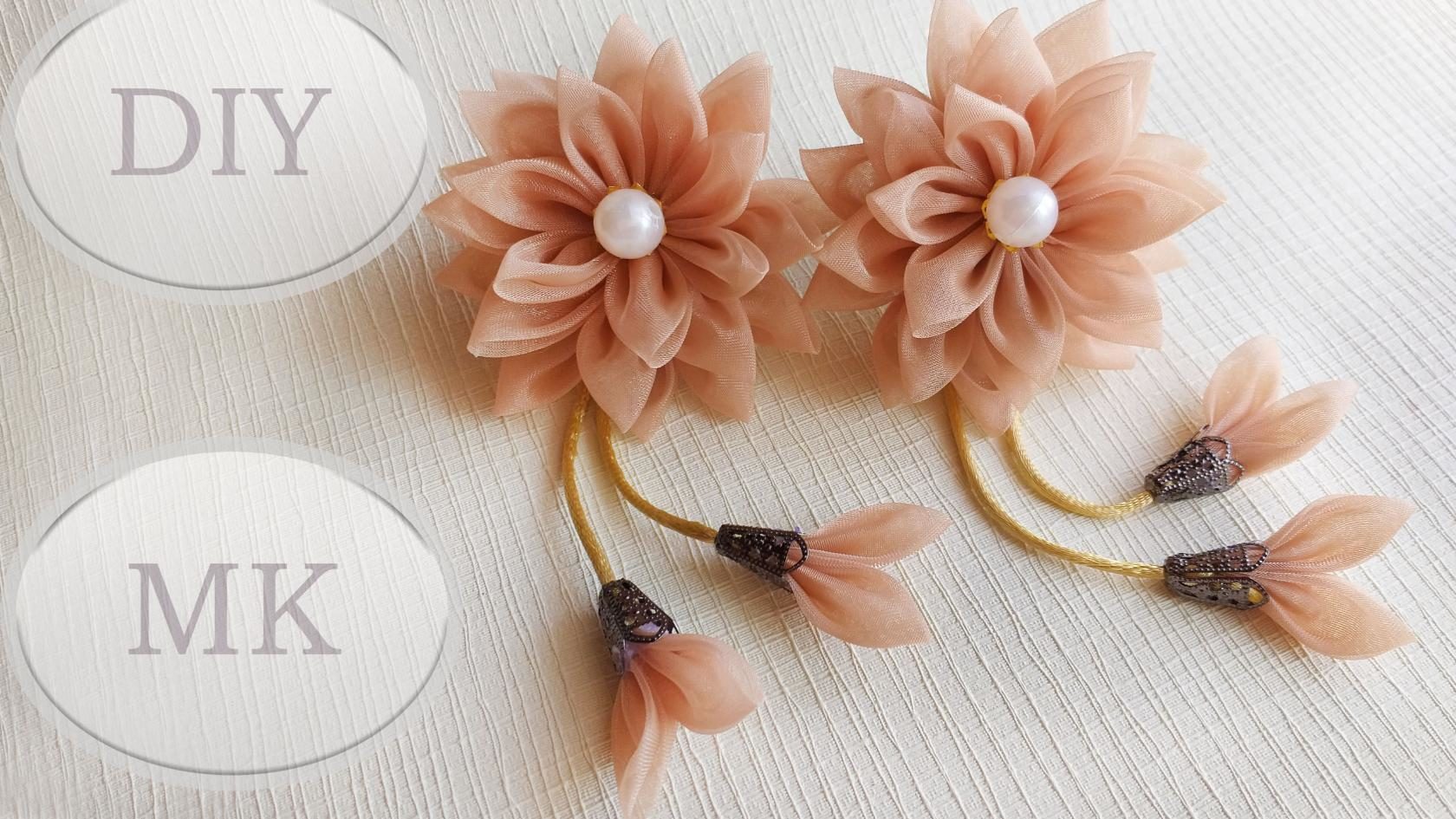 Резинки для волос из остатков тюли МК ? DIY Scrunchy with Kanzashi flowers ?