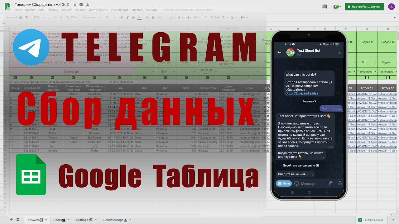 Сбор данных из телеграм в Google таблицу