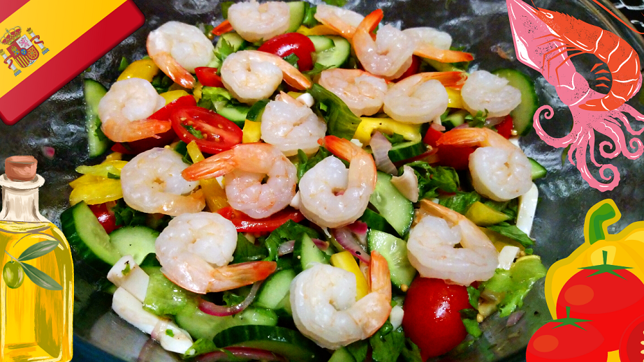 ИСПАНСКИЙ САЛАТ С КРЕВЕТКАМИ И КАЛЬМАРАМИ / Простой, вкусный и очень сытный салат