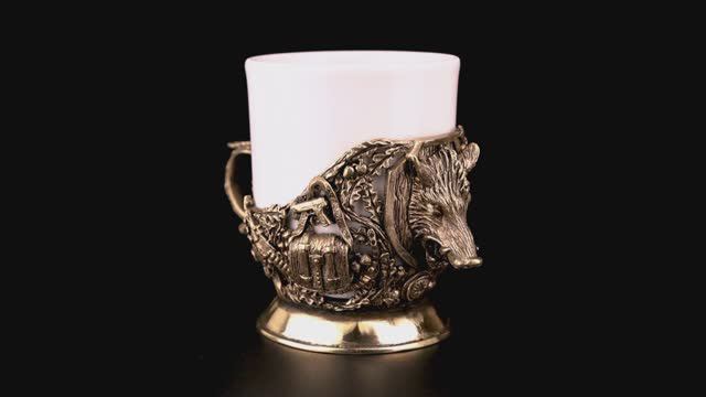 Кофейный набор Трофейный Кабан (Латунь, керамика)