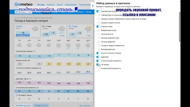 Gismeteo Высота снежного покрова и другие данные для планирование маршрута