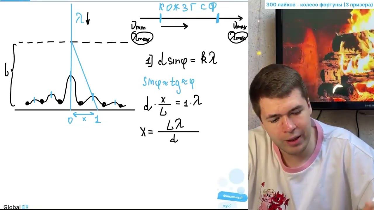 Дифракционная решетка освещается красным светом. На экране, установленном за решеткой - №25057