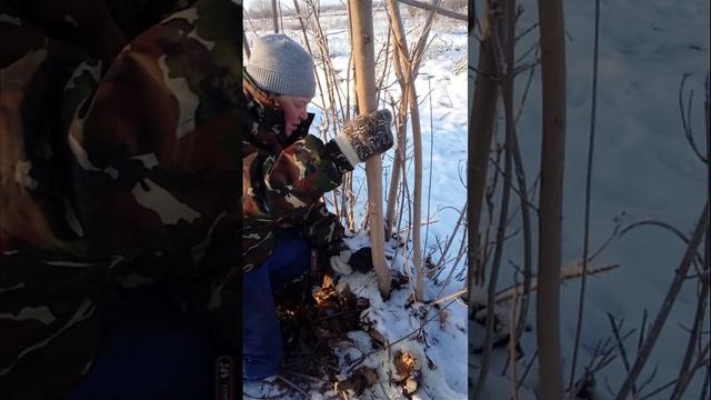 Мини электропила в работе зимой при - 30