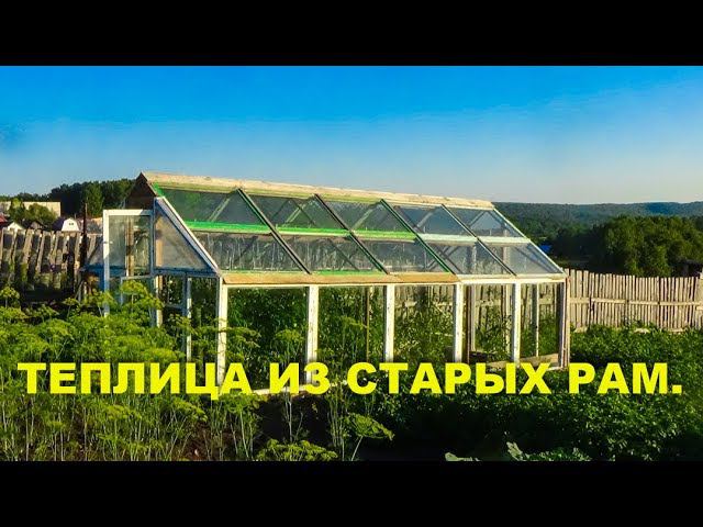 Сделал теплицу из старых рам, уголков и труб.