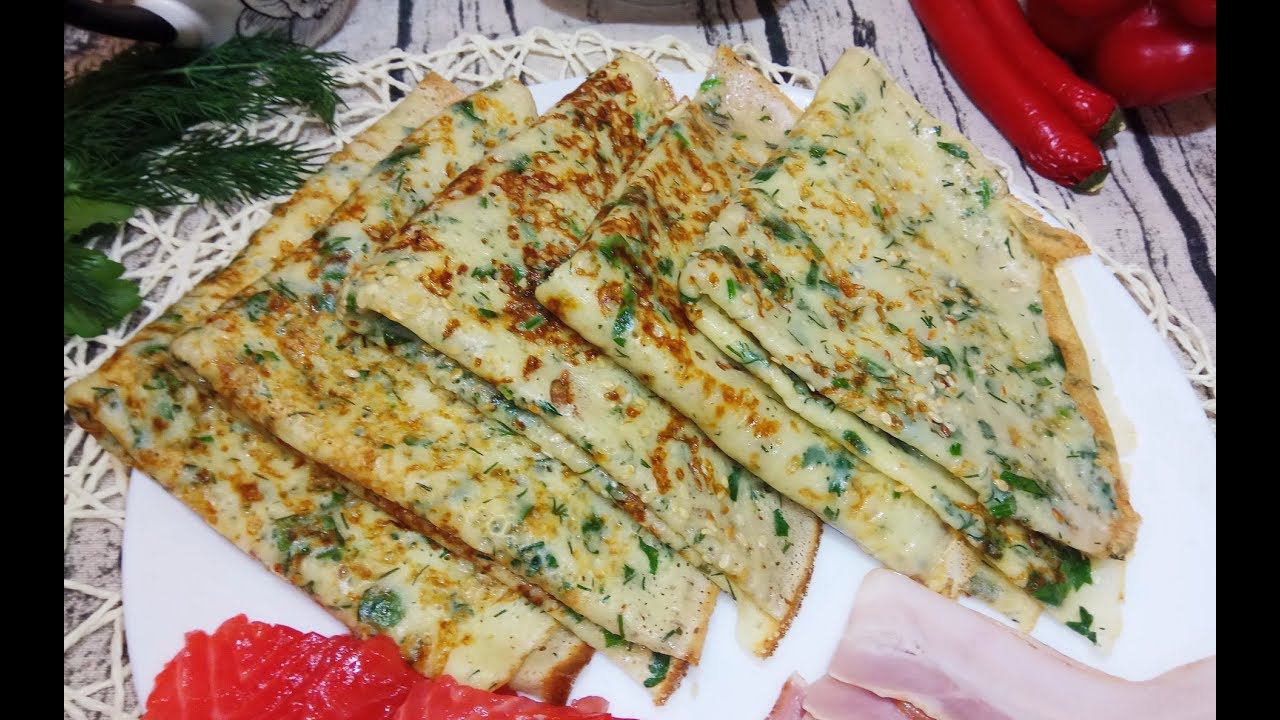 Блины с сыром и зеленью. Готовятся быстро, съедаются тоже быстро!)