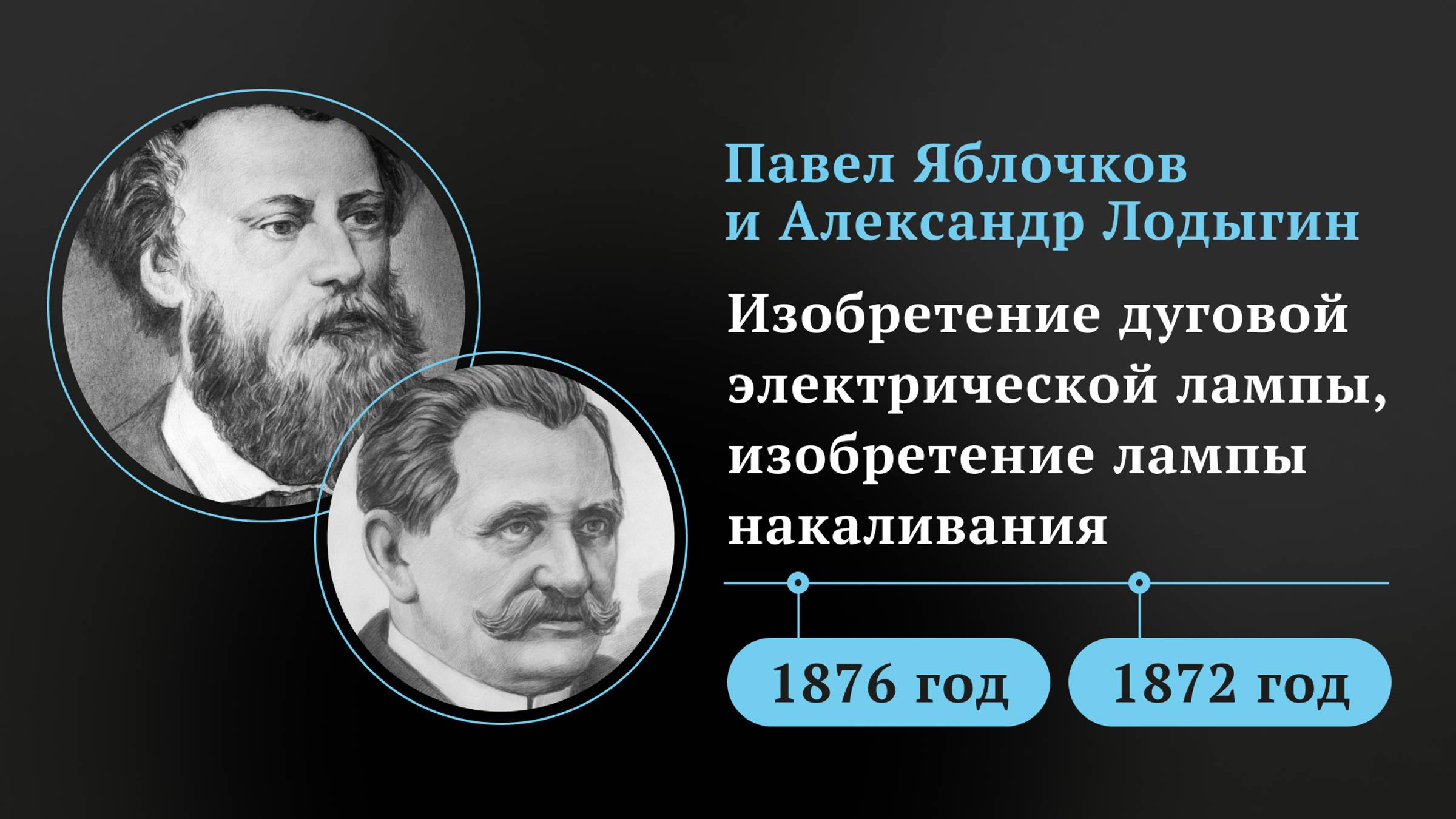 Павел Яблочков и Александр Лодыгин. Изобретение дуговой электрической лампы и лампы накаливания