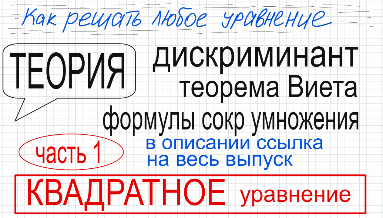 Как решать квадратные уравнения Дискриминант, теорема Виета, формулы сокращенного умножения, неполны