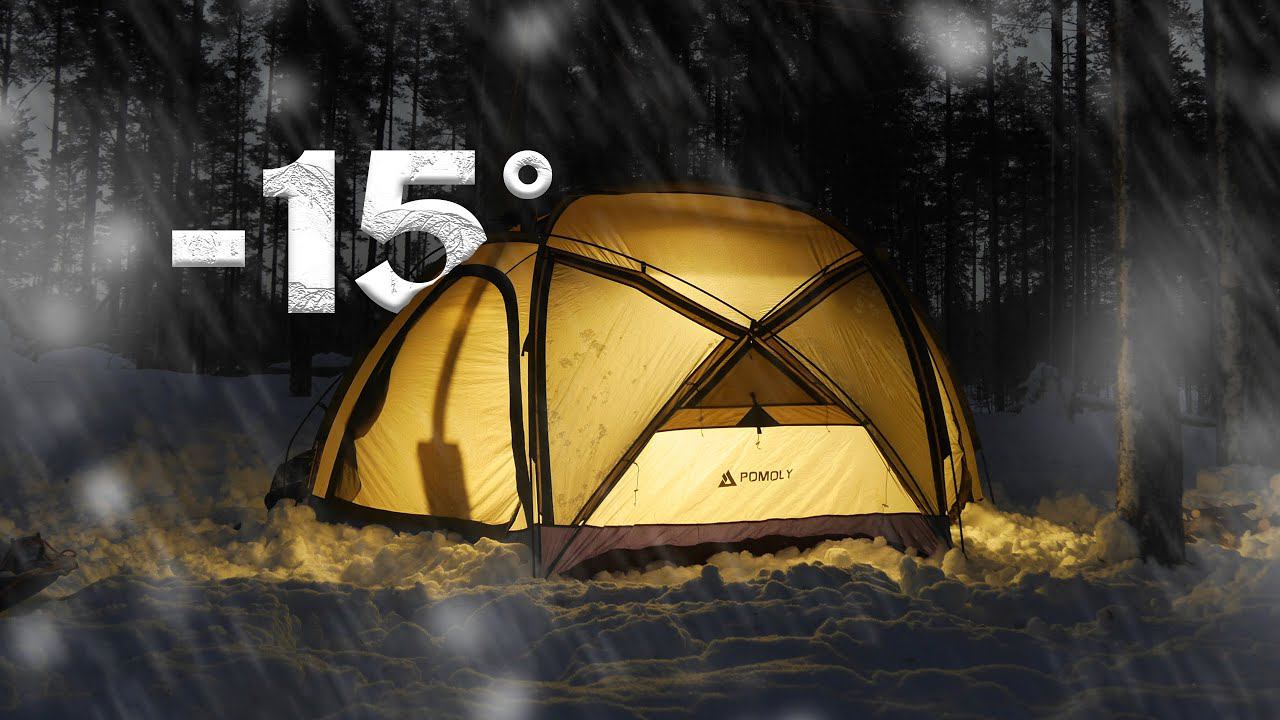 ЗАВАЛИЛО СНЕГОМ! В ПАЛАТКЕ С ПЕЧКОЙ В  -15, СЕМЕЙНЫЙ ПОХОД