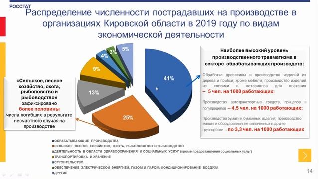 Доклад Е. Ю. Казаковой по теме «Производственный травматизм в организациях Кировской области»