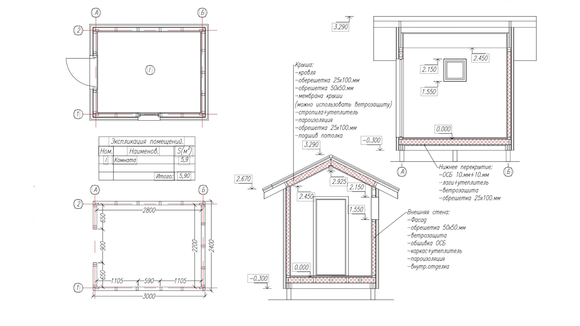 Краткий обзор проекта каркасного хозблока, генераторной, размером 3х2,4м.