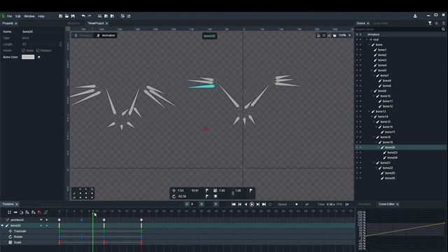 Фронтальная анимация костей птицы  dragon bones