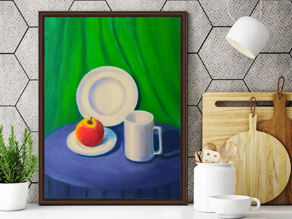 Картина Белое на зеленом. Живопись маслом