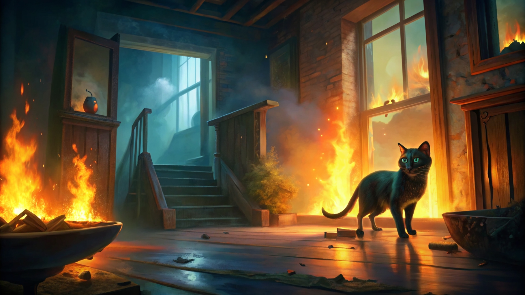 Кот спасает людей из пожара