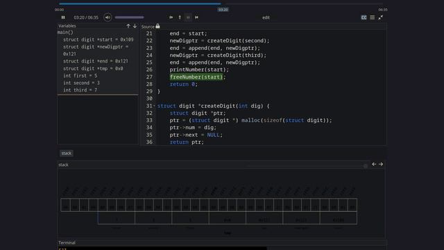 Free all space allocated for a linked list