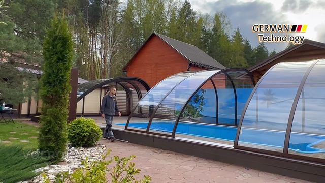 Павильон для бассейна модель EXCLUSIV цвет профиля КОРИЧНЕВЫЙ поликарбонат ПРОЗРАЧНЫЙ