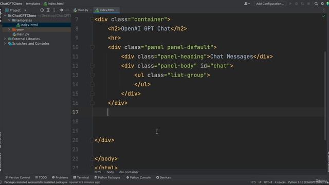 3 - Build a ChatGPT Clone using OpenAI API - 10 - FrontEnd with HTML and Run ChatGPT Clone