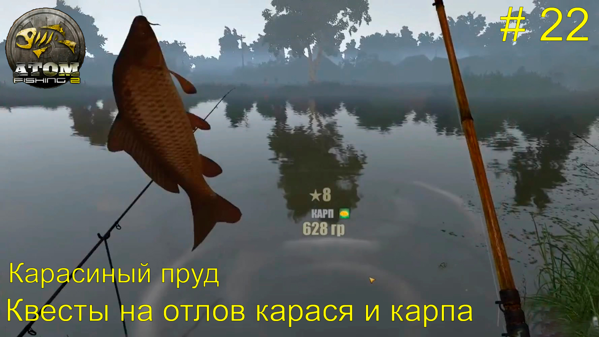 Карасиный пруд. Квесты на отлов карася и карпа. # 22. Atom  Fishing 2