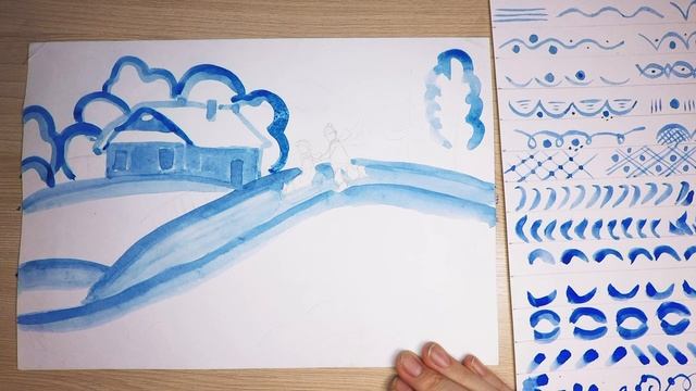 Зимний пейзаж гжельскими мотивами.mp4