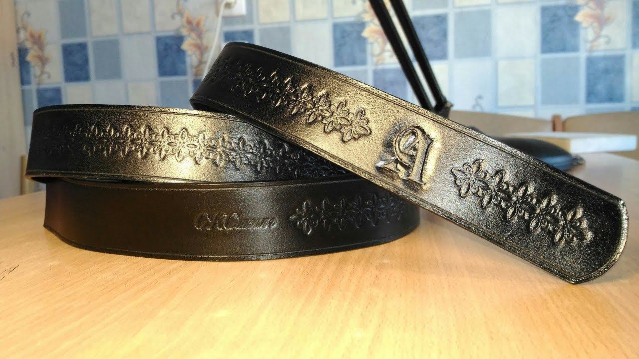 Ремень мужской. Изделия из кожи. СКСтиль. Штампинг с монограммой "А".