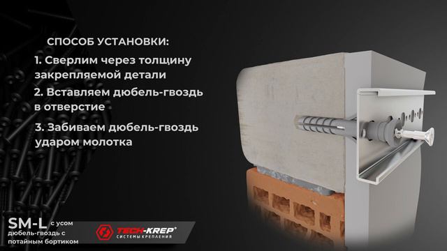 Дюбель-гвоздь с четырехраспорным дюбелем SM-L с усом Tech-KREP