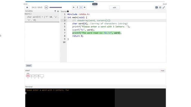 Store, print and read strings as arrays of characters