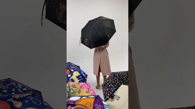 Зонт Женский Flioraj 3 сложения Автомат Чёрный Кошки 16075 FJ