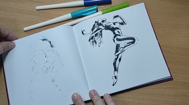 Листалка скетчбука нарисованного  Pilot Parallel Pen