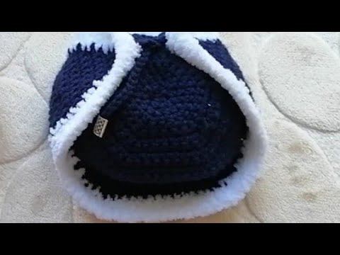 Как связать шапку ушанку для медвежонка