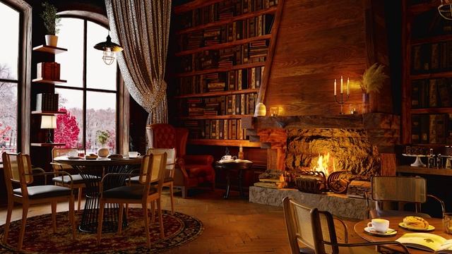 Уютное КАФЕ / СНЕГ за окном / Мягкий ДЖАЗ / Звуки КАМИНА / Утренний КОФЕ...