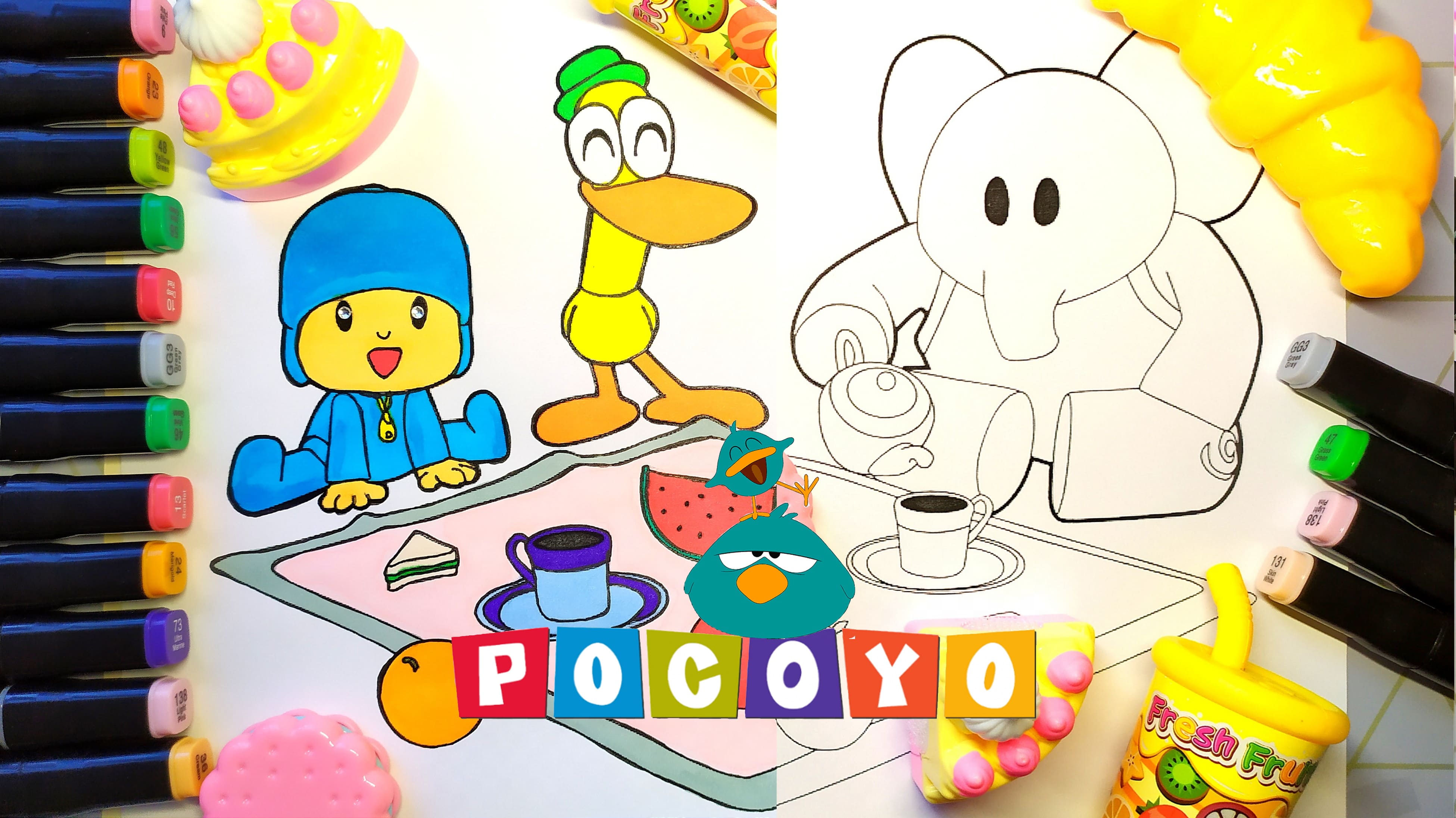 Раскраска Покойо и друзья Пато и Элли.