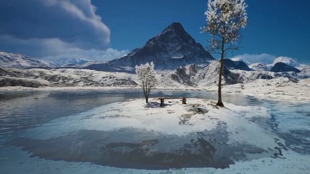 Полет над горным озером, вместе с красивой музыкой