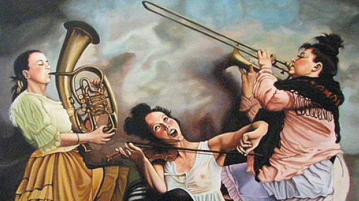 Клоуны и музыканты. Художник Алихан Алиханов.