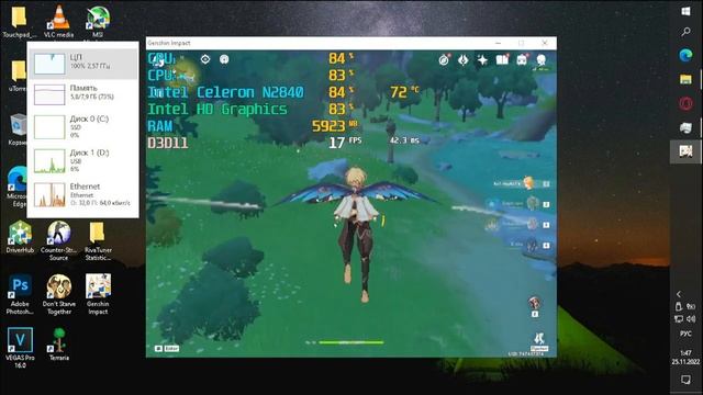 Genshin Impact Intel Celeron N2840 RAM 8GB DDR3L 1600 Intel Graphics 60 FPS Laptop GAMEPLAY low