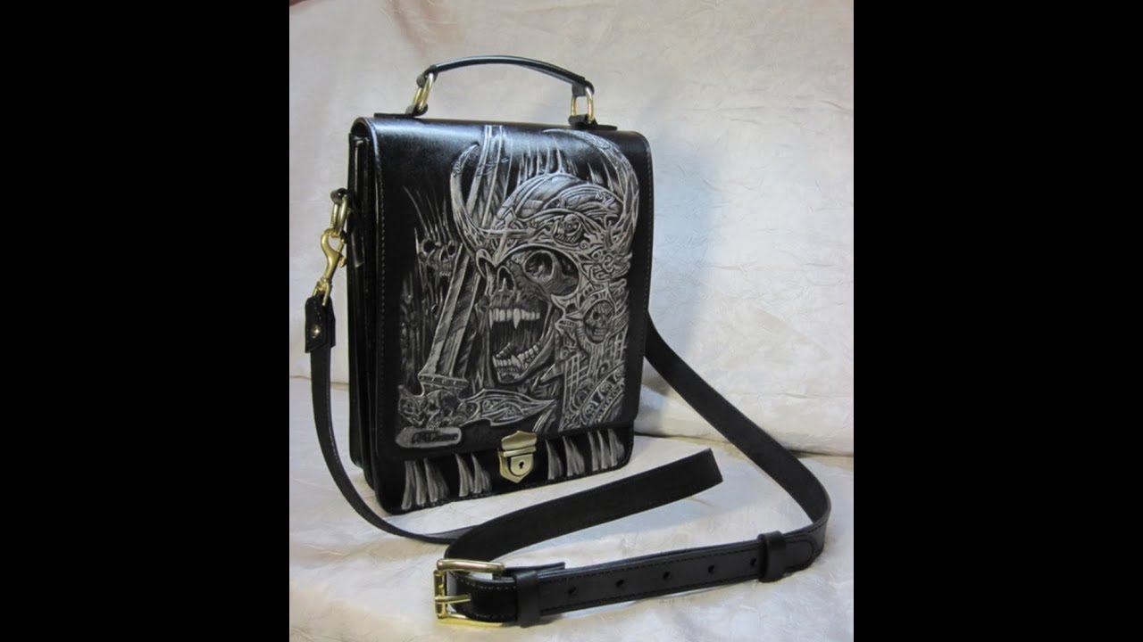 Сумка мужская - байкерская. СКСтиль. Череп викинга.