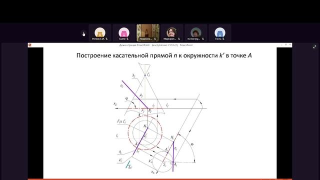 Построение плоскости, касательной к поверхности квазивращения в заданной точке