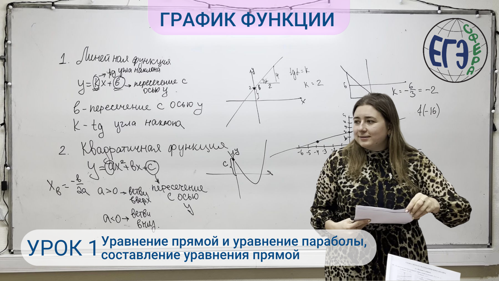 График функции. Урок 1. Уравнение прямой и уравнение параболы, составление уравнения прямой