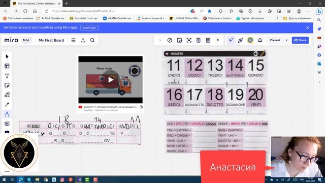 Урок 11. Итальянский язык для начинающих. Цифры 11-20, сложение и вычитание в пределах 20