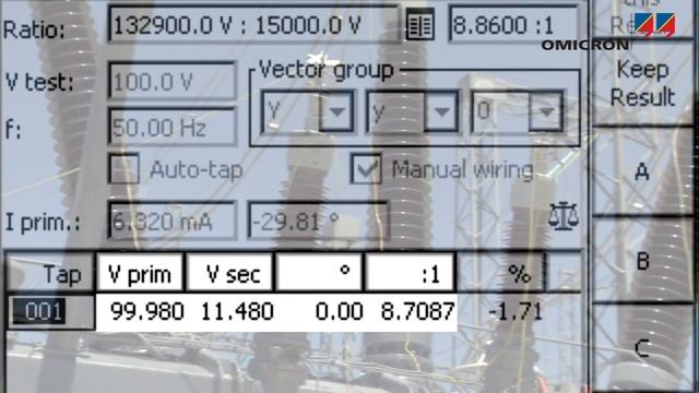 Измерение Кт и тока намагничивания  холостого хода трансформатора