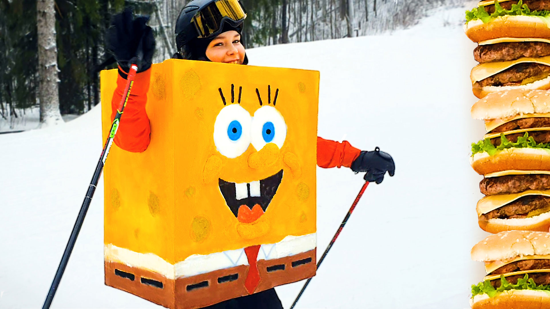 Спанч БОБ безумный лыжник (Секрет рецепта КРАБСБУРГЕРА)