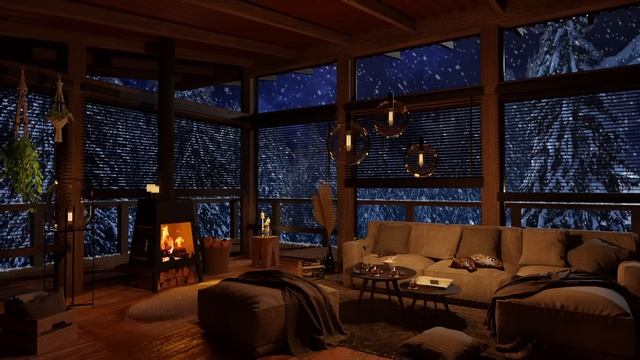 Cozy Winter Cabin With Wind, Snowstorm And Crackling Fireplace - Ambience To Relax And Sleep