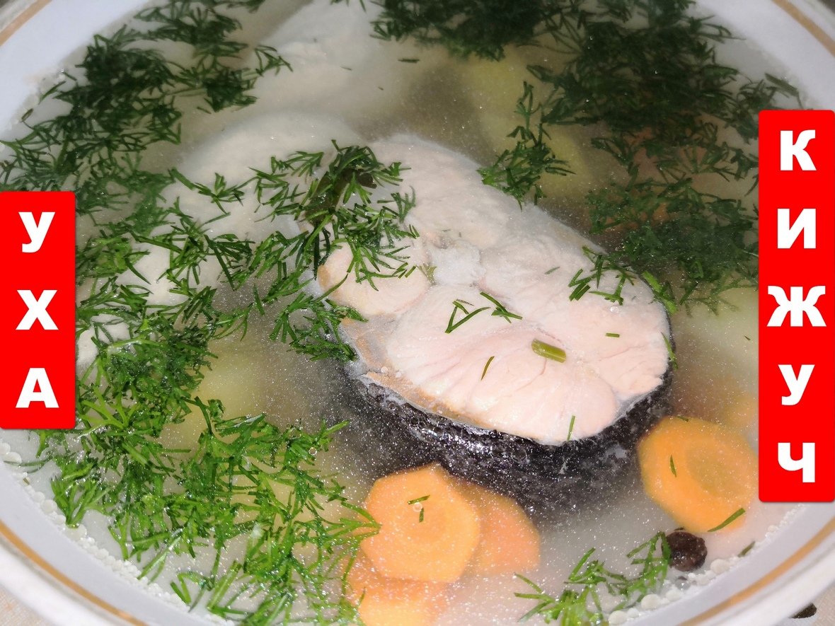 Уха из кижуча с курицей.