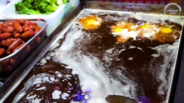 Chinese Street Food -Night market egg fried rice fried noodles, Chicken and Egg Burrito