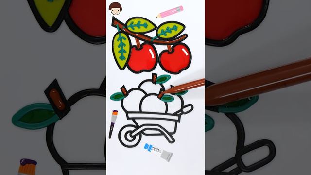 Fruit Drawing, Painting, Coloring, Apple With Jelly #coloring #painting #kids #toddlers